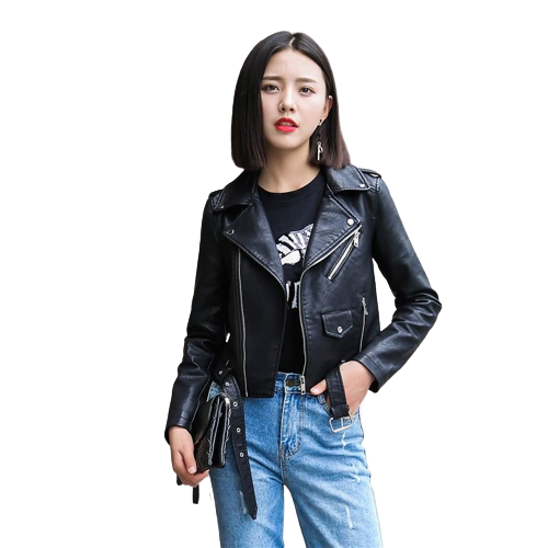 Pu Jacket Women Fashion Bright Motorcycle Biker Coat Short Faux Leather ...