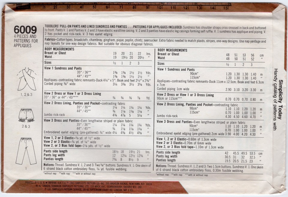 "Toddlers' Pull-on Pants & Lined Sundress & Panties.." ©1983 Simplicity ...