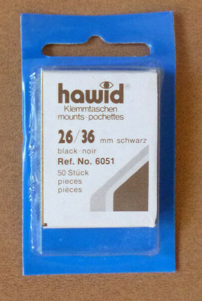 HAWID STAMP MOUNTS BLACK Pack of 50 Individual 26mm x 36mm - Ref. No ...