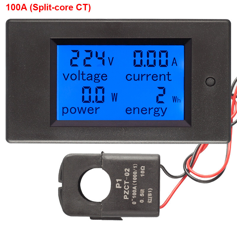 AC 20A 100A Digital Panel Meter Monitor Watt Kwh Power Energy Voltmeter ...