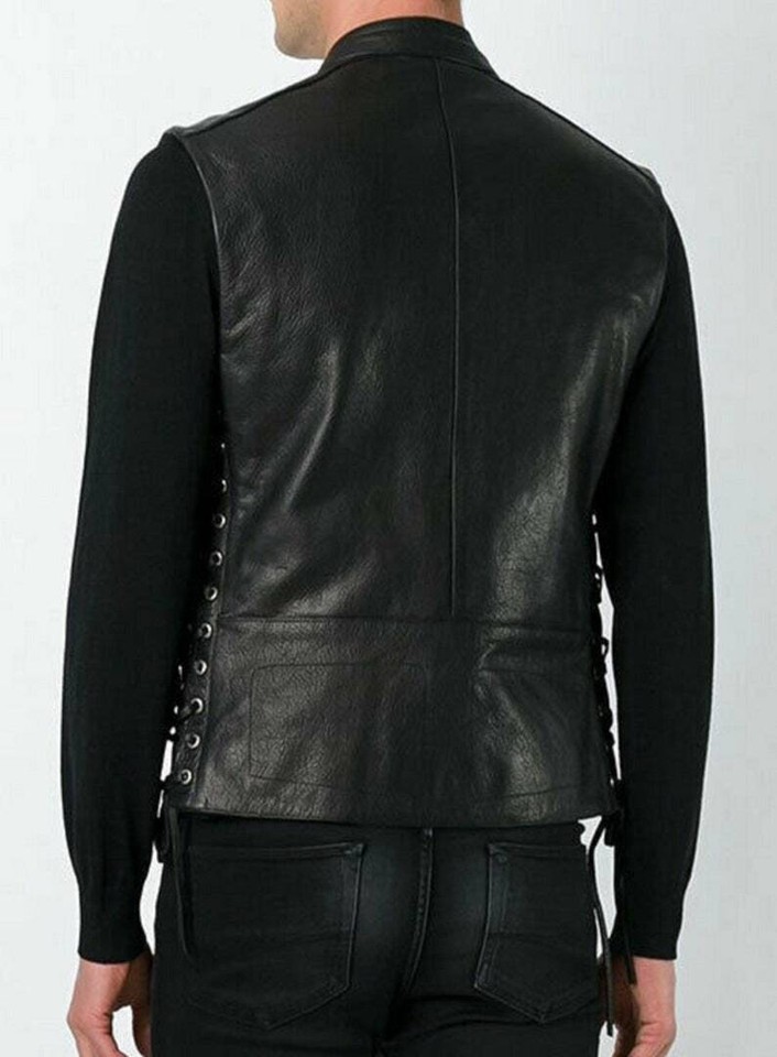 Men's Cow Leather Heavy Lacing Rocker Biker Motor Vest Waistcoat Son of ...