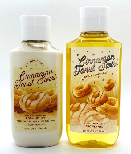 Bath & Body Works CINNAMON DONUT SWIRL Shower Gel Wash & Body Lotion ...
