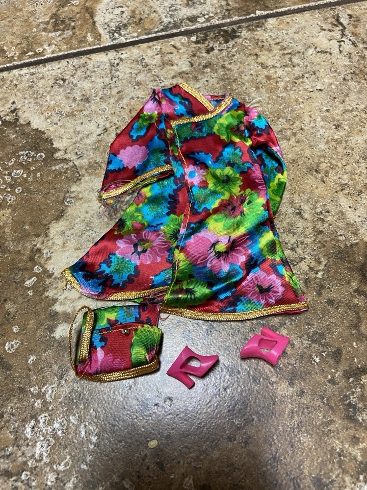 Vintage Barbie MADDIE MOD SATIN FLORAL DRESS Heels Bag | eBay