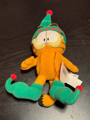 Russel Stover Garfield Christmas Collectible Plush Toy Green Elf Hat ...