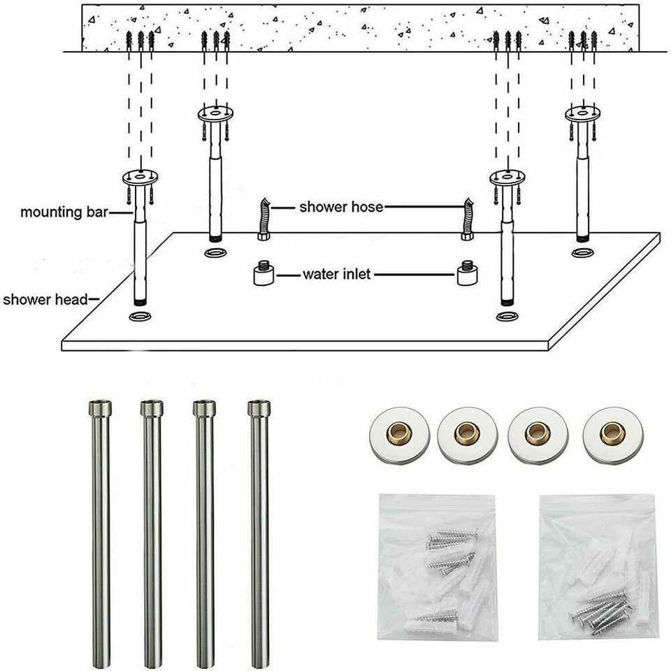 LED Rainfall Large Shower Head High Pressure Ceiling Mounted Overhead ...
