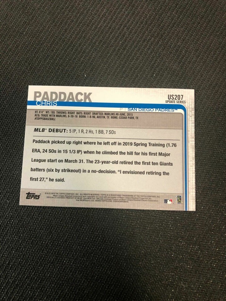 2019 Topps CHRIS PADDOCK RC 150 Years #US207 San Diego Padres *MR23 | eBay