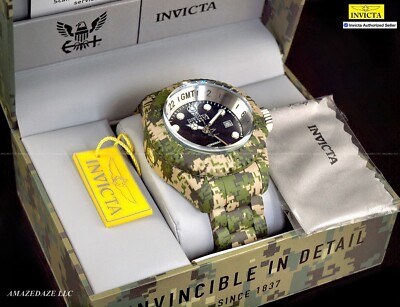 NEW Invicta Men Reserve 52mm Hydromax Swiss GMT CAMO GRAFFITI SS BLK ...