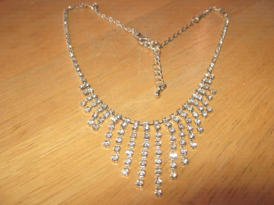 Rhinestone Waterfall Pendant Chain Choker Necklace Silver Tone | eBay