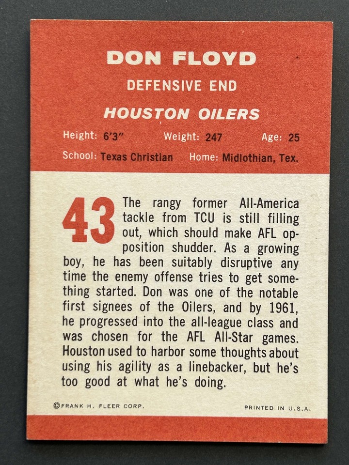 1963 Fleer #43 Don Floyd Houston Oilers EX-MT | eBay