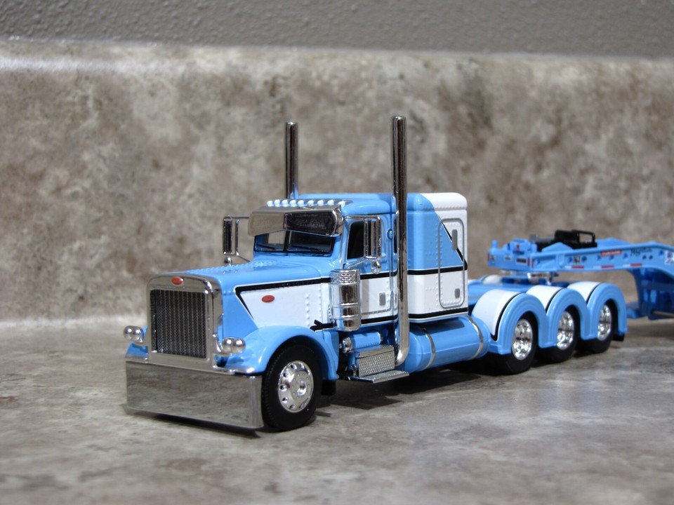 DCP 1/64 Baby Blue White Tri-Axle Peterbilt 389 Fontaine Lowboy Trailer ...