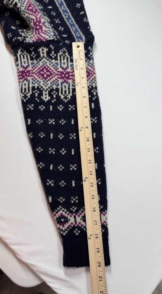 Vtg LL Bean Cardigan Sweater Sz M Navy Purple Fair Isle Wool Retro ...