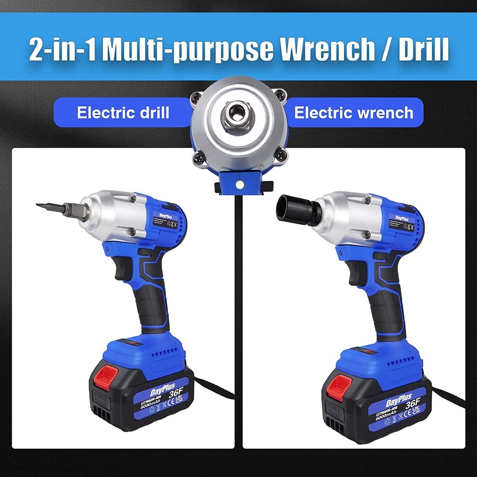 Electric Impact Wrench 1/2" Drive Brushless Cordless Rattle Gun & Li ...