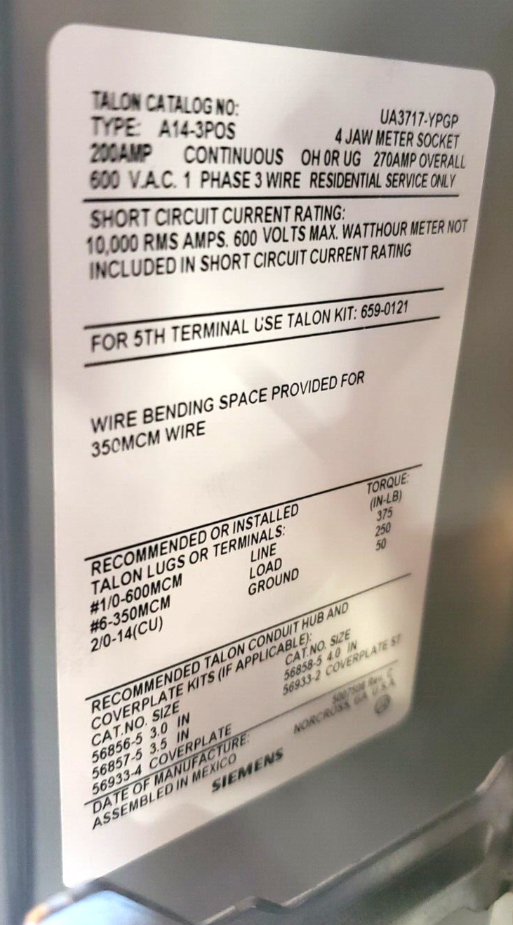 Siemens UA3717-YPGP 270 A Max. 3 gang meter base. 200 amp per position ...