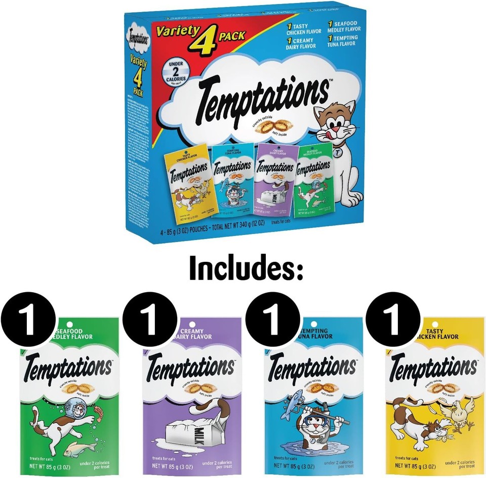 4-Pack TEMPTATIONS Classic Cat Treats, Classic Flavor Variety Pack 3oz ...