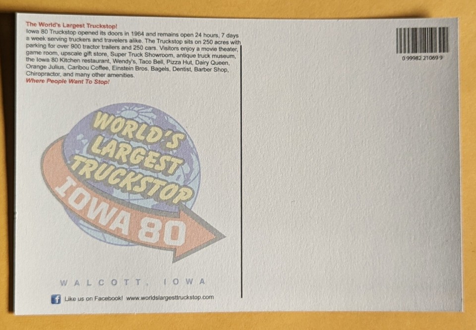 Postcard IA: Iowa - 80 Truckstop. Walcott. Iowa | eBay