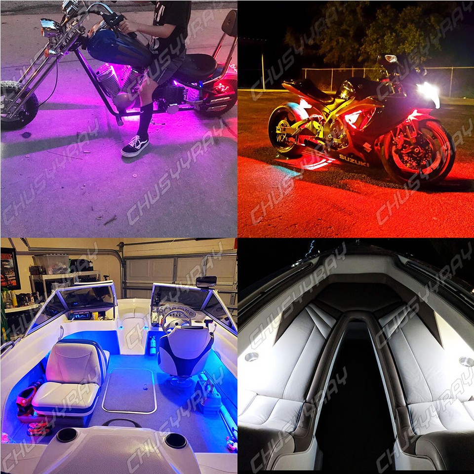 Motorcycle RGB LED Lights Wireless Remote Multi Color Neon Glow Light ...