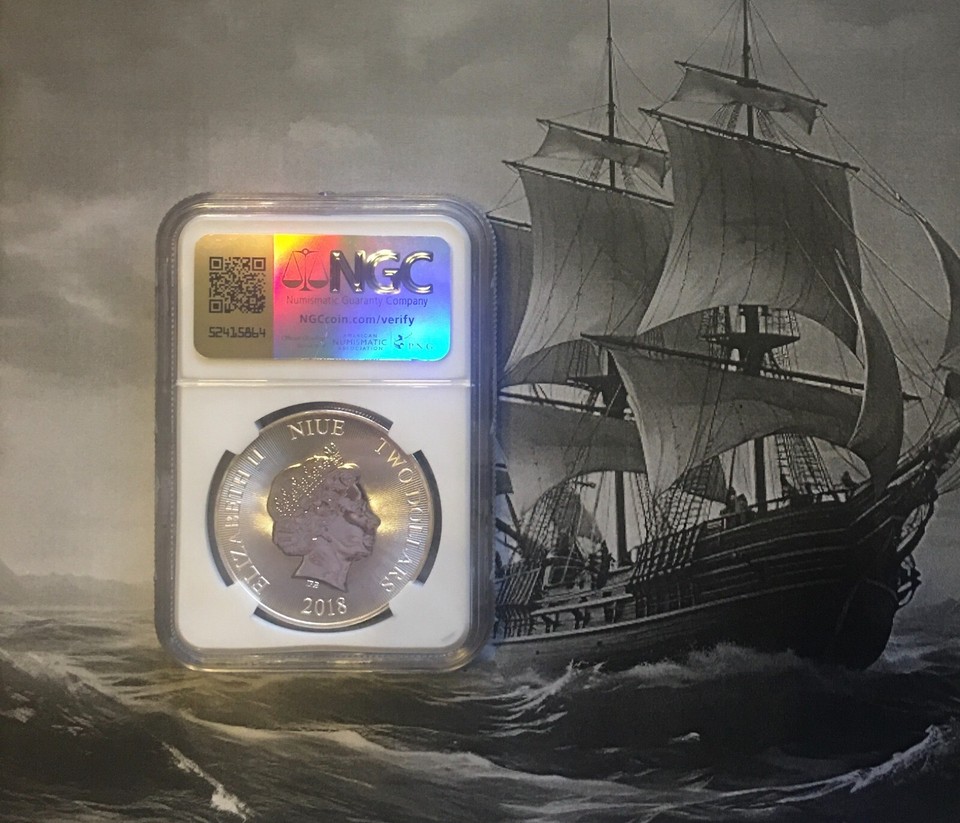 2018 NIUE $2 HMS Bounty Silver Coin Bullion / QEII / NGC MS-67 / 1 OZ ...