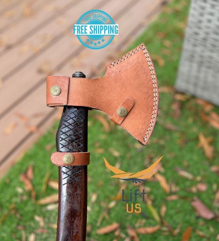 DAMASCUS STEEL AXE TOMAHAWK HATCHET INTEGRAL VIKING THROWING SHEATH ...