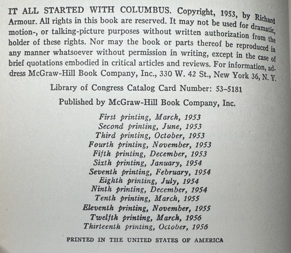 It All Started with Columbus 1956 HC/DJ Richard Armour Vintage | eBay