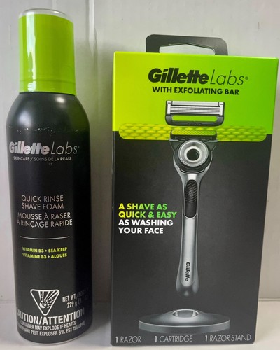 Gillette Labs With Exfoliating Bar Razor & Quick Rinse Shave Foam Kit ...