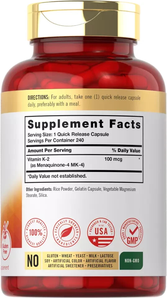 Vitamin K2 100mcg | K2 MK-4 | 240 Capsules | Non-GMO & Gluten Free | eBay
