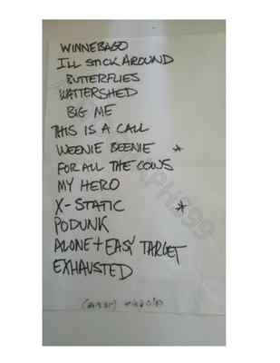 FOO FIGHTERS HANDWRITTEN SETLIST 1995 COA! DAVE GROHL NIRVANA NOT ...