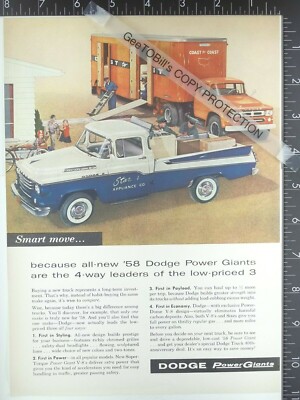 1958 AD for Dodge Power Giant D100 Sweptline Star Appliance Co Pickup ...