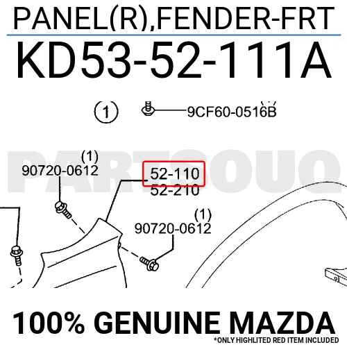 KD5352111A Genuine Mazda PANEL(R),FENDER-FRT KD53-52-111A | eBay