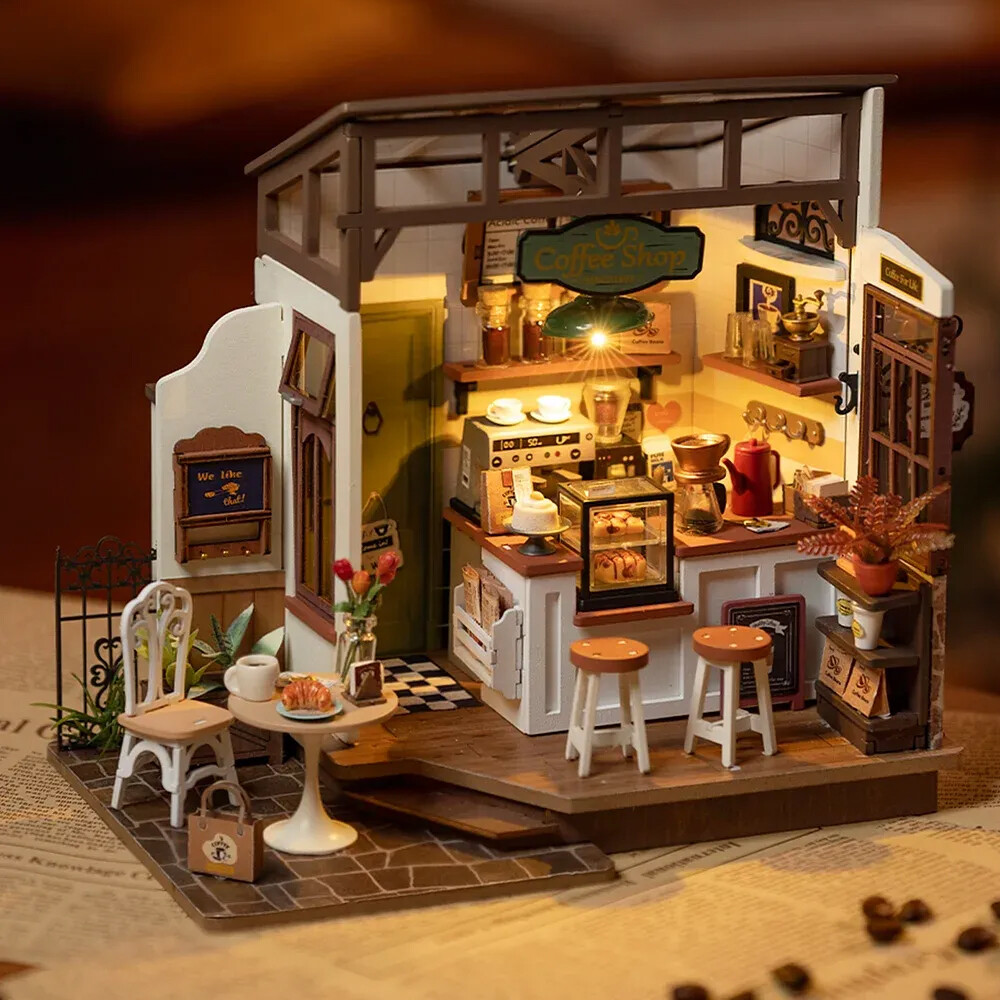 ROBOTIME Rolife Flavory Cafe Coffee Shop DIY Miniature Dollhouse DG162 ...