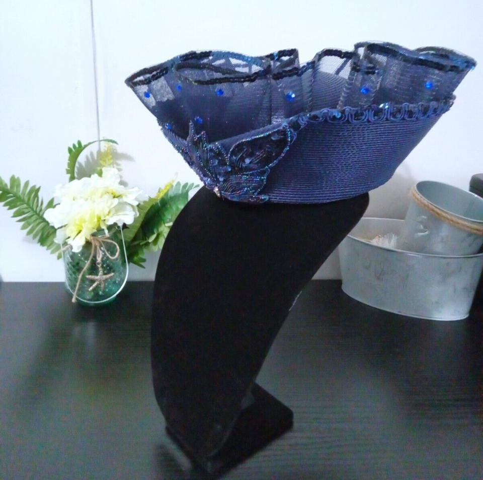 Woman's Deborah NEW YORK 80's Vintage Blue Designer Hat W/Cubic ...