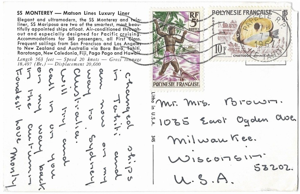 SS Monterey Matson Lines Luxury Liner French Polynesia Cruise Ship Vtg ...