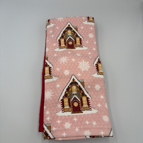 MARTHA STEWART KITCHEN TOWELS (3) GINGERBREAD HOUSES PINK 16 X 28 ...