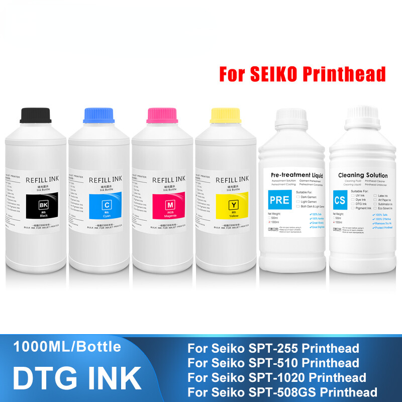 6x1000ML DTG Ink For Seiko SPT-255 SPT-510 SPT-1020 SPT-508GS Printhead ...