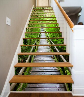 3D Wooden Bridge AZ1135 Stair Risers Decoration Mural Vinyl Wallpaper ...