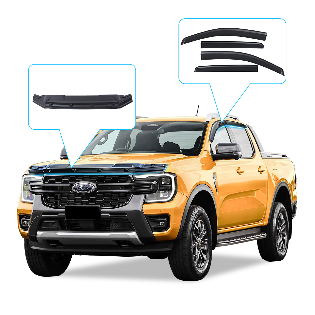 Bonnet Guard Wind Deflectors for Ford Ranger T9 2023-2024 Wildtrak ...