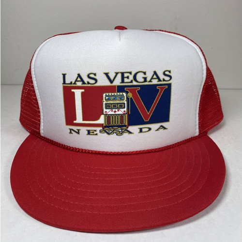 Vintage LAS VEGAS trucker style red white adjustable cap / hat - Slot ...