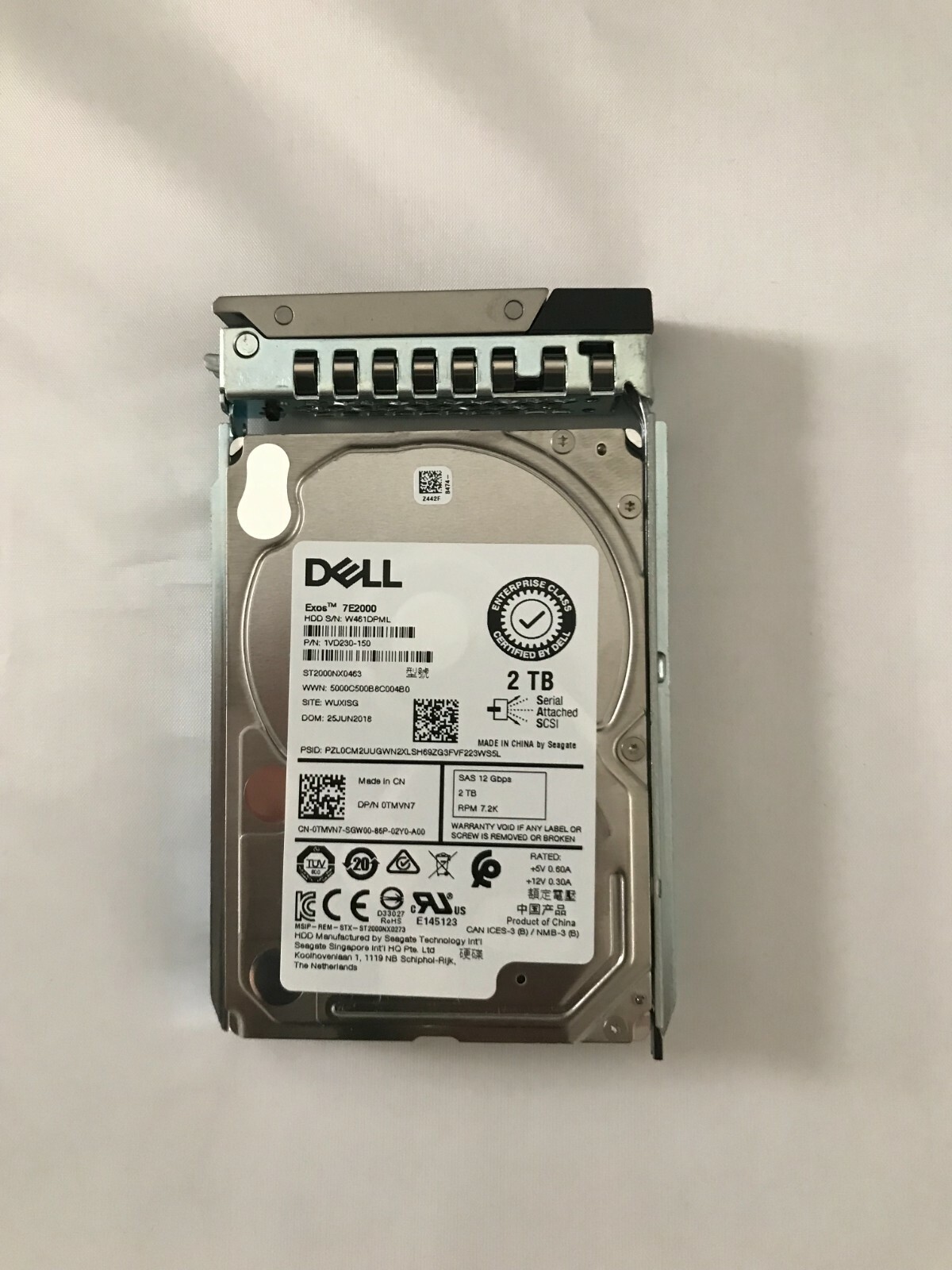 0TMVN7 DELL SEAGATE ST2000NX0463 2.5" 2TB 7.2K 11Gbs SAS HDD R640 R740 ...
