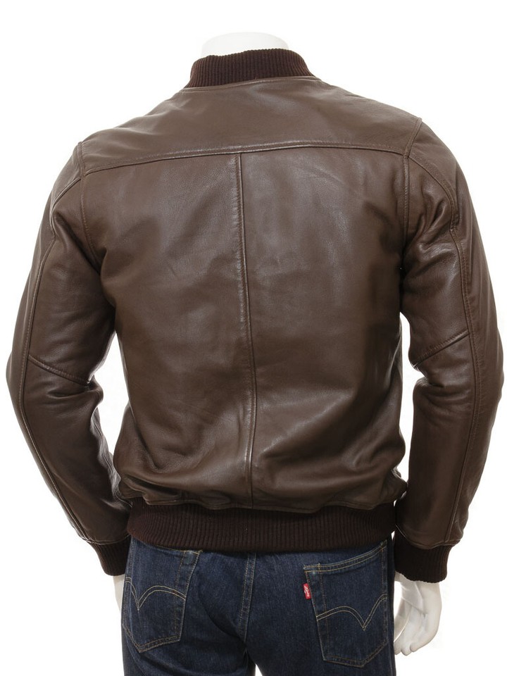 Mens Bomber Leather Jacket Rib Collar Real Sheep Skin Leather | eBay