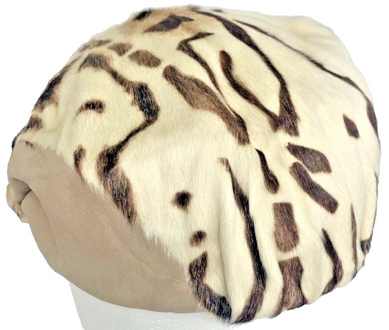 Gallia Peter Milano Flat Hat Fur Kid Leather Lined Animal Print ...