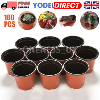100Pack 10cm Plant Pots Terracotta Plastic Tall Deep Full Size Garden ...