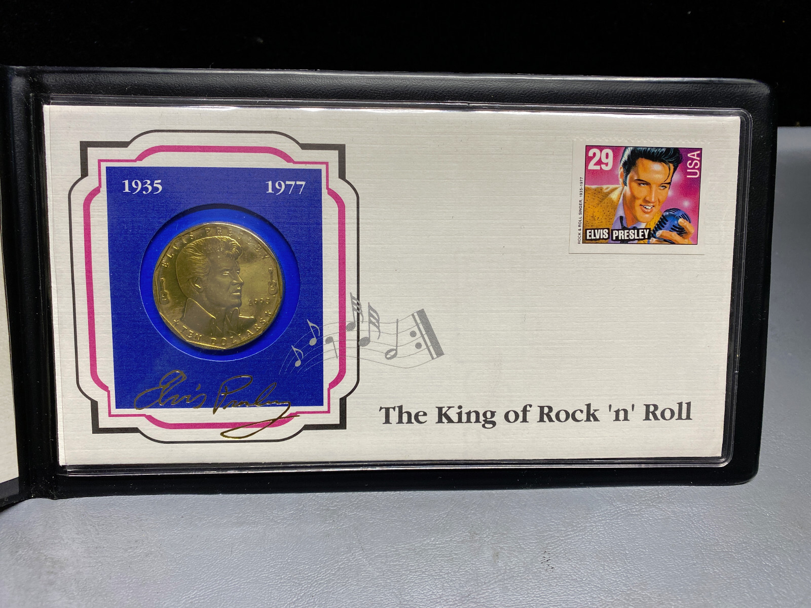 1993 Elvis First Day Stamp & $10 Brass Commemorative Coin Set w/ COA ...