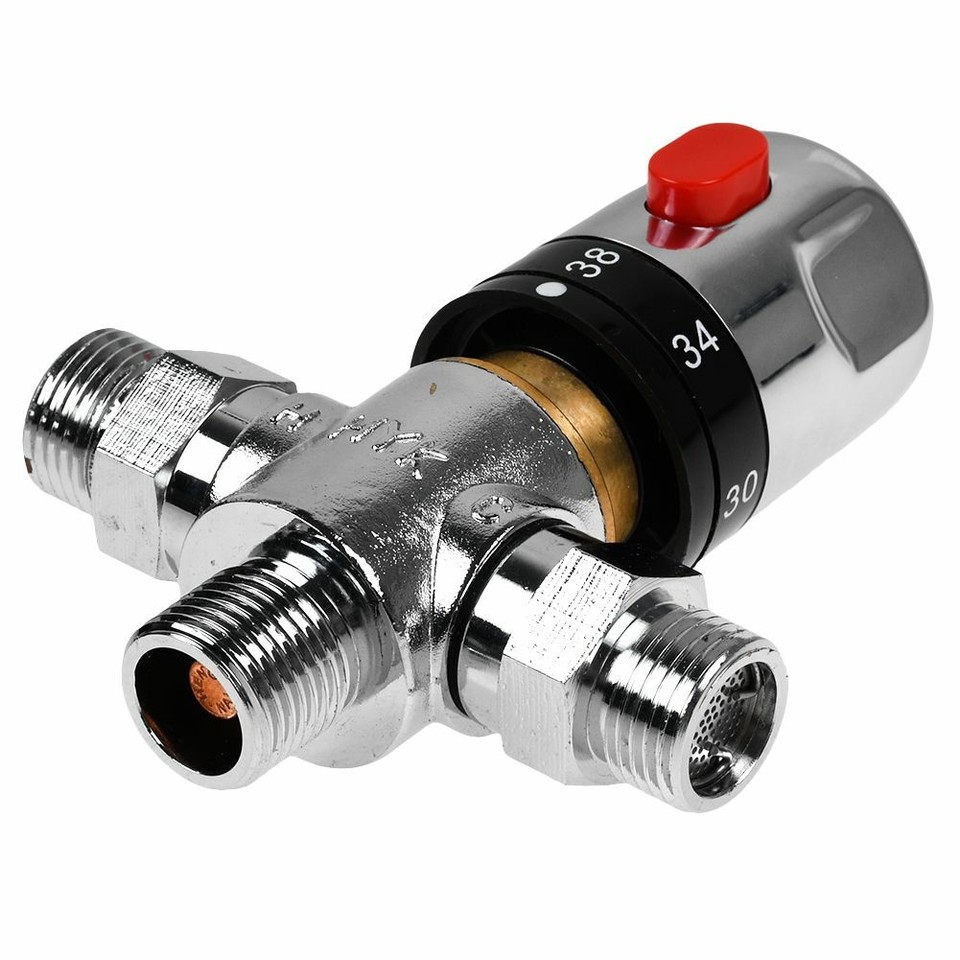 Thermostatic Mixing Valve 15mm 3-Way TMV Shower Hot Cold Water Blending ...