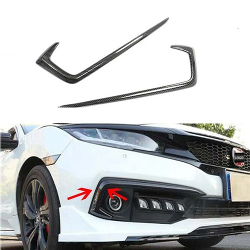 Carbon Fiber Exterior Front Fog Light Strip Trim Cover For Honda Civic ...