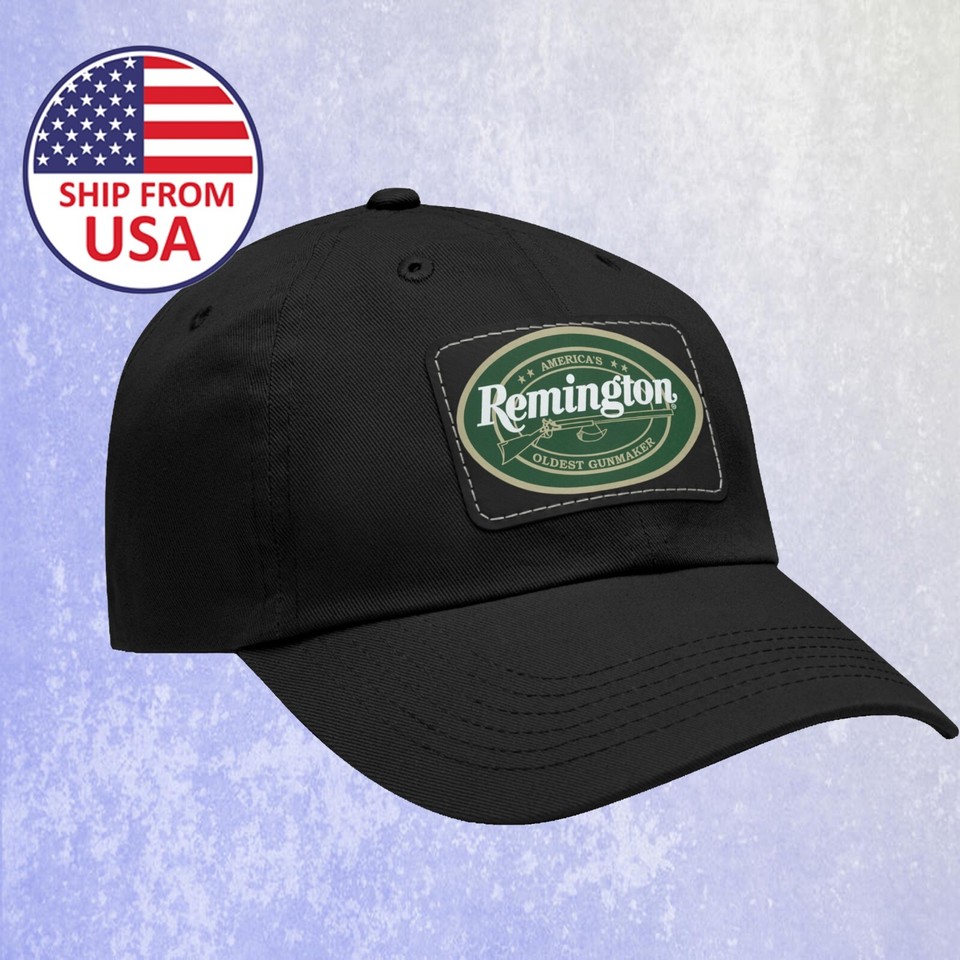 Remington Guns Firearms Black Printed Adjustable Dad Hat with Leather Patch | eBay