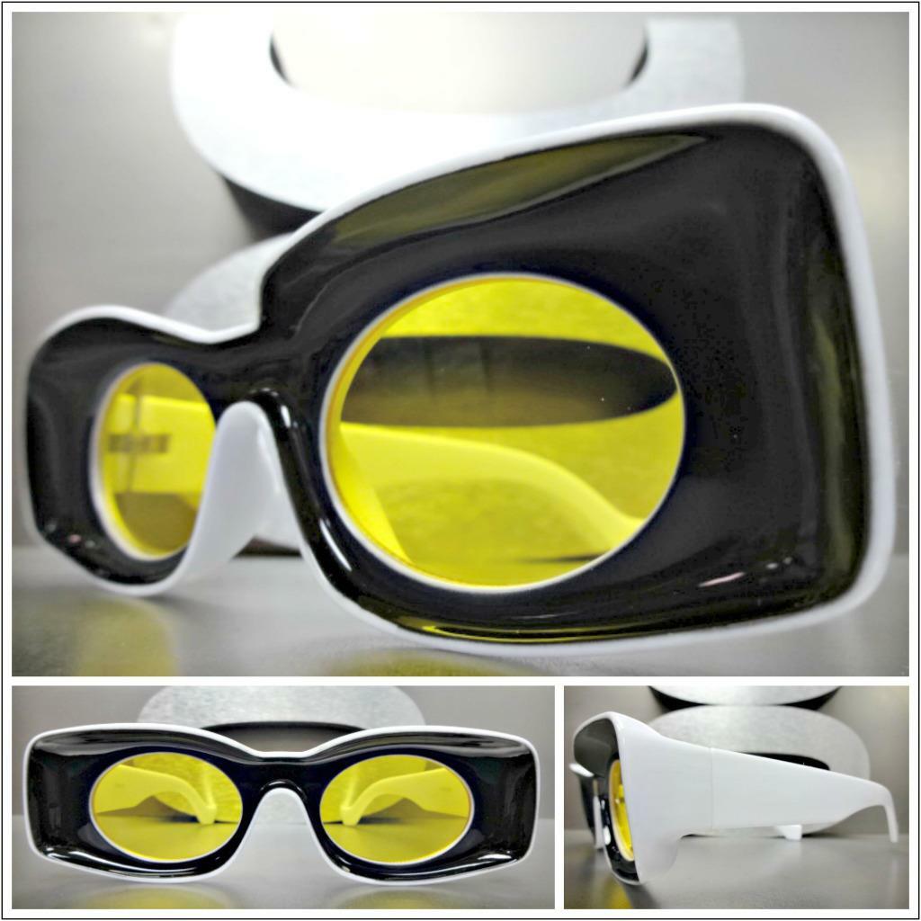 OVERSIZED EXAGGERATED Funky Retro SUNGLASSES Thick White Black Frame ...