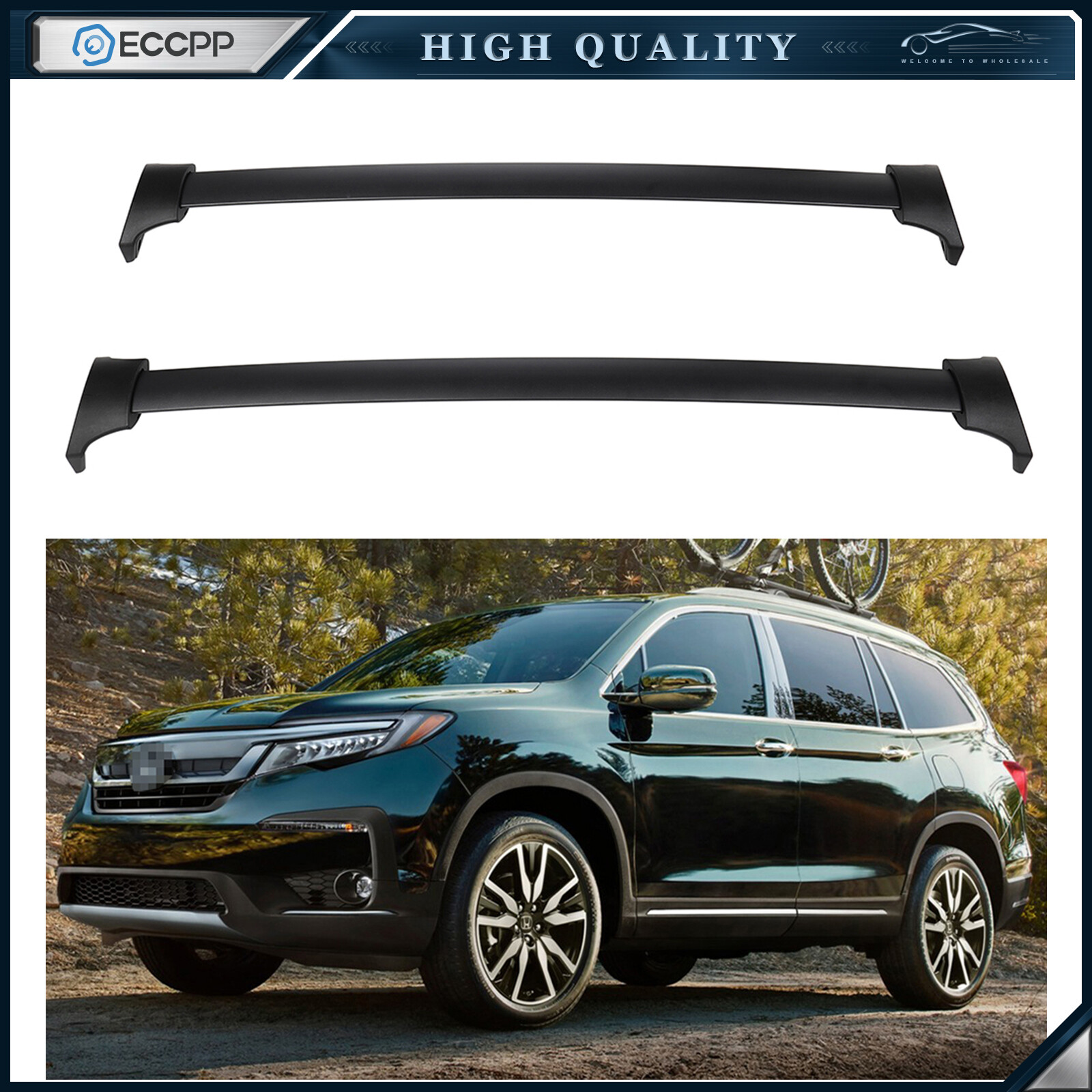 For 2016-2021 Honda Pilot Aluminum Roof Rack Cross Bars Rail black 2pcs ...