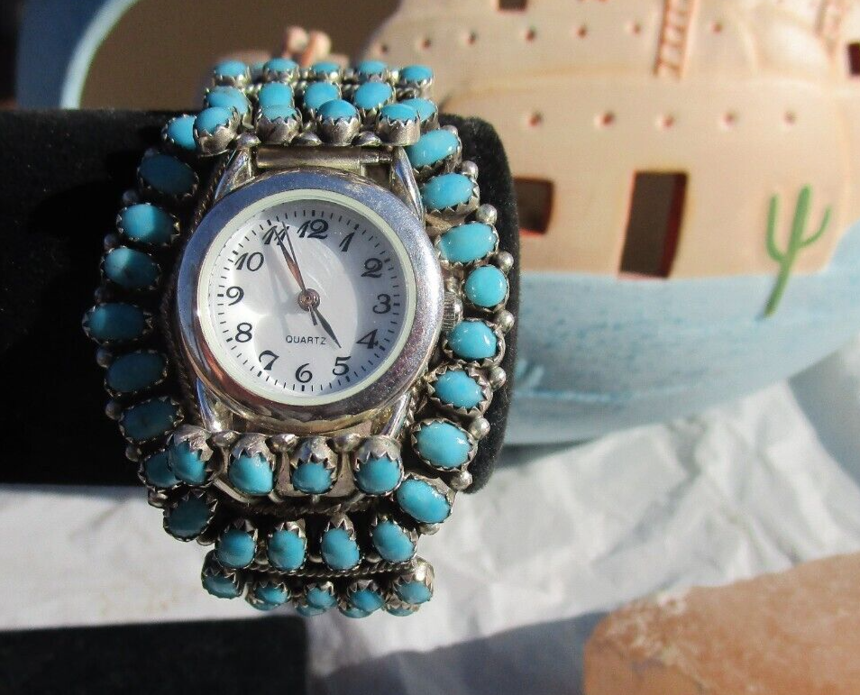 Native American Navajo watch sterling silver turquoise petit point ...