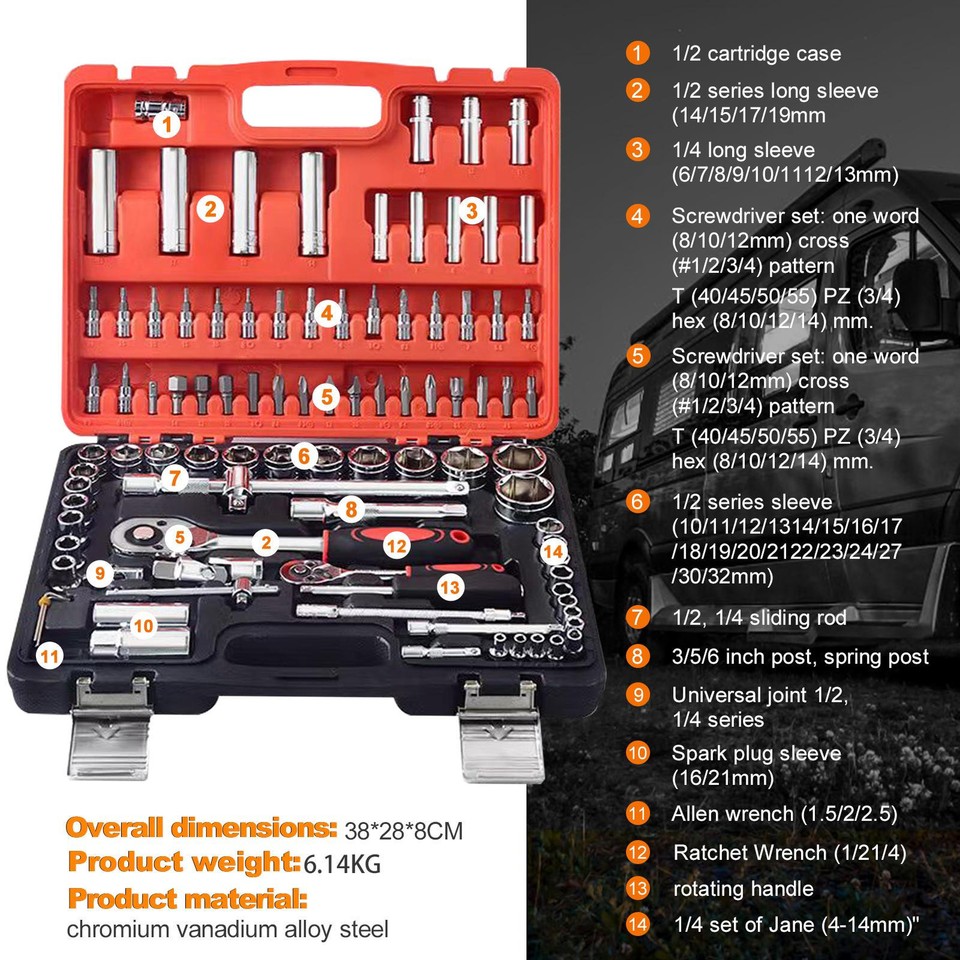 94 PCS Hand Tool Sets Car Repair Tool Kit Set Box for Home Socket ...