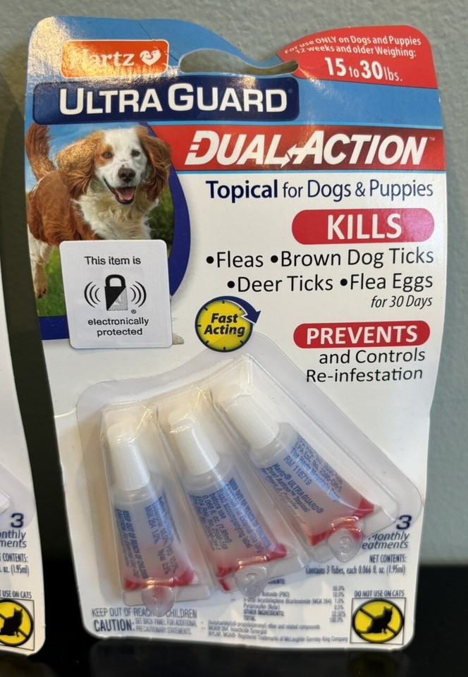 Lot Of 2Hartz Ultra Guard Dual Action Flea & Tick Drops Dogs Puppies 15 ...