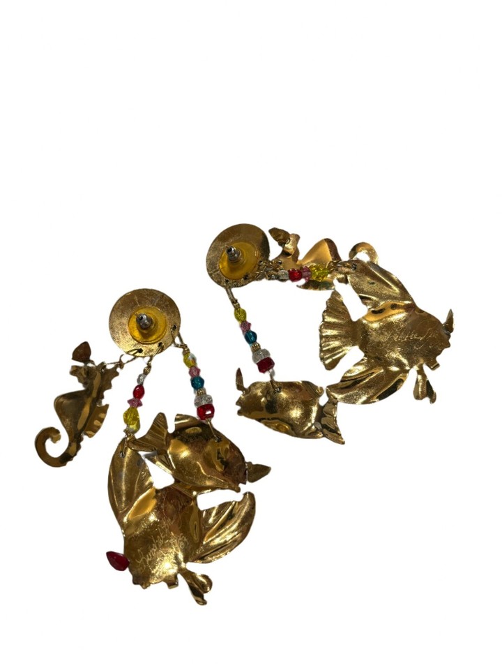 *RARE!* Vtg 1989 Lunch at the Ritz Fish Pierced Earrings Signed | eBay